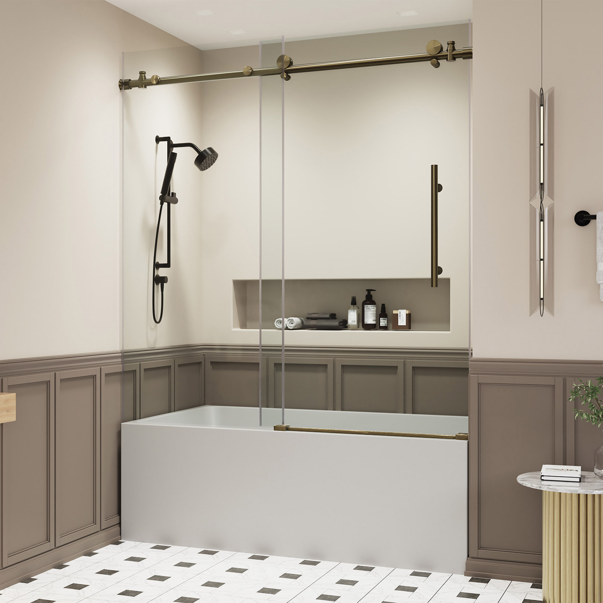 BVNECXP 56-60" X 60" H Frameless Sliding Bath Door, Bath Shower Door, 5/16" (8 Mm) Clear ...